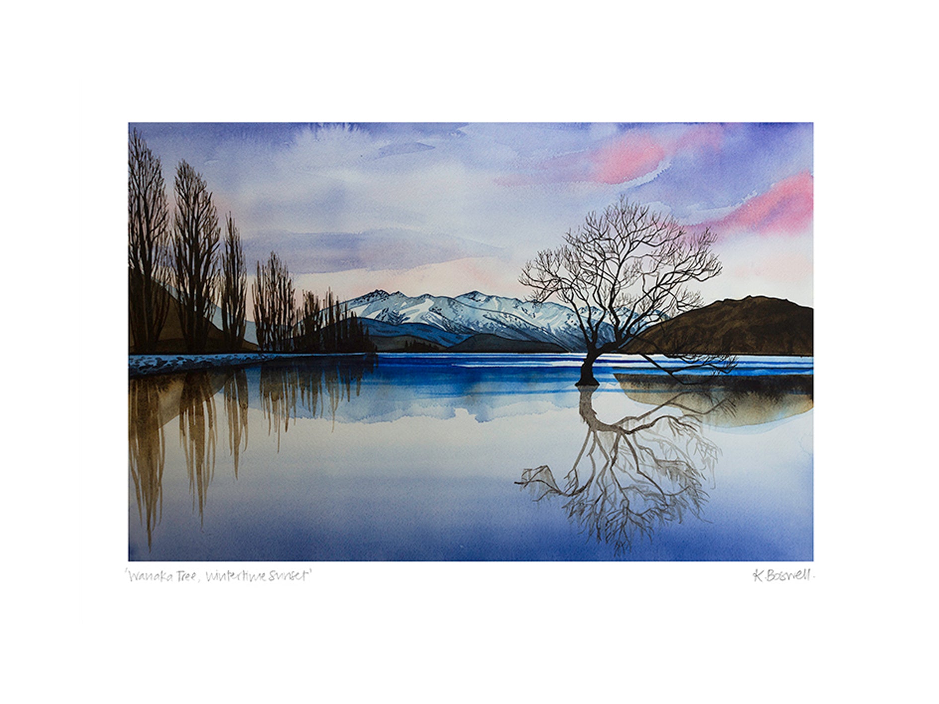 Wanaka Tree, Wintertime, Sunset A2 – Little River Gallery